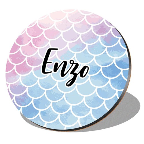 1 x Round Coaster - Name Enzo Mermaid Scales Fish Sea Lettering #278614 ...