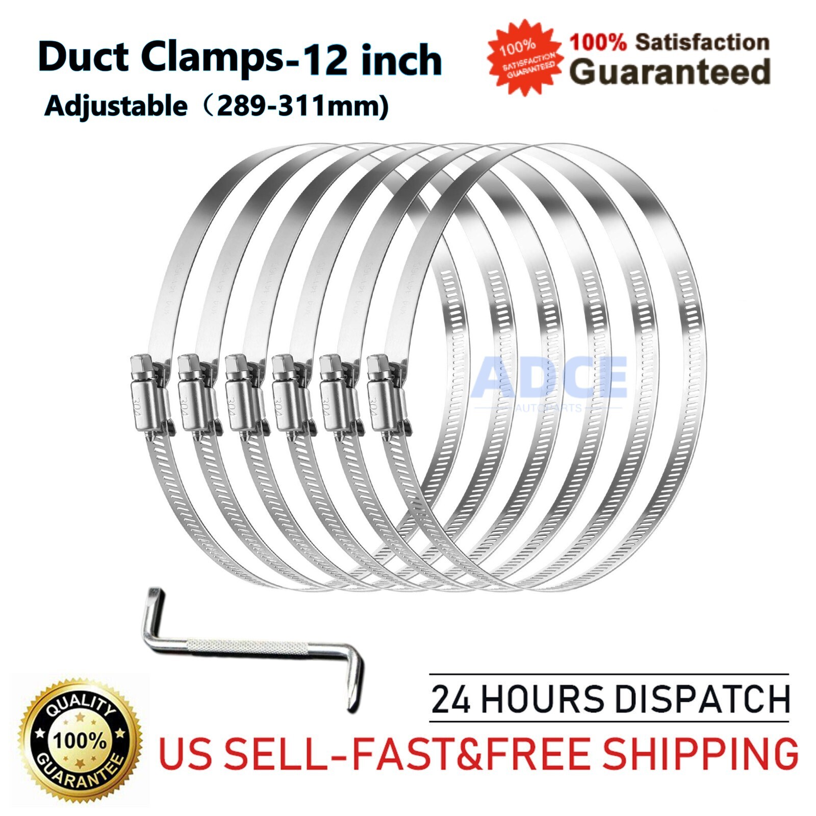 12 inch Hose Clamp Adjustable Duct Clamp Pipe Clamp Worm Drive fuel ...