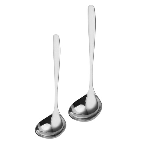 2pcs Large Stainless Steel Spoons: Long Handle Soup Ladle - Deep Round ...