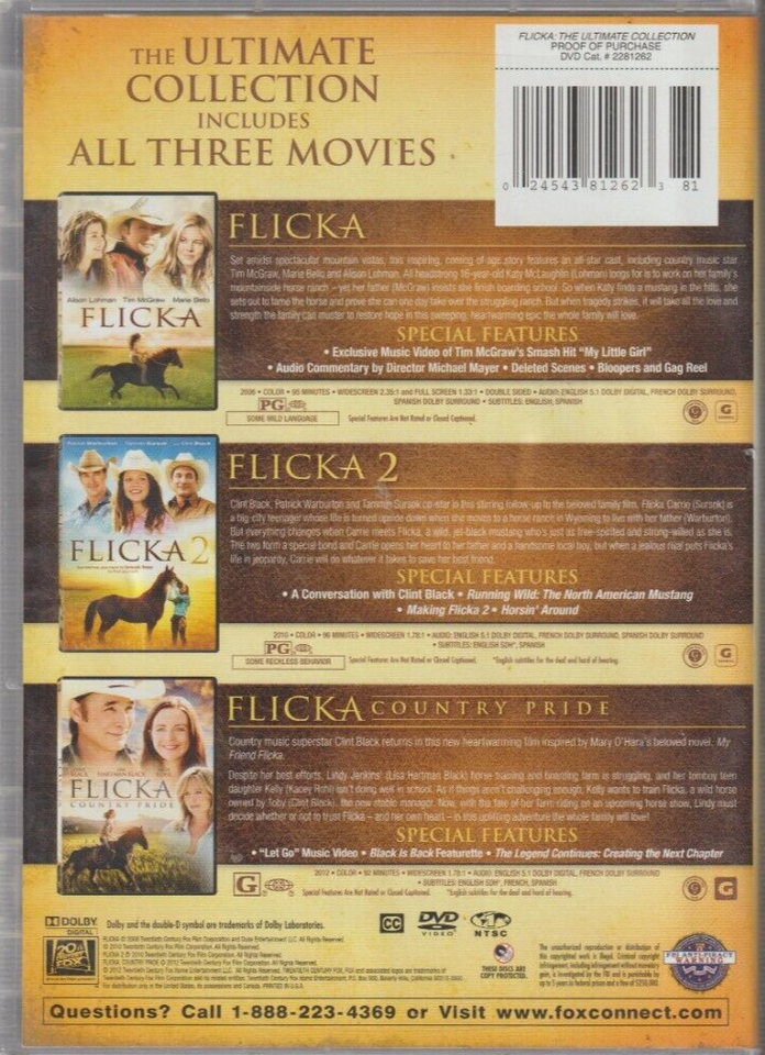 Flicka / Flicka 2 / Flicka Country Pride: Flicka / 3 DVD Set Very Good ...