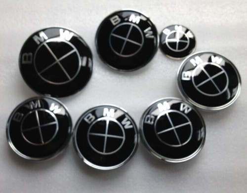 For BMW Black Emblem wheel Center Caps Badges 7PCS Set 82/82mm 68mm ...