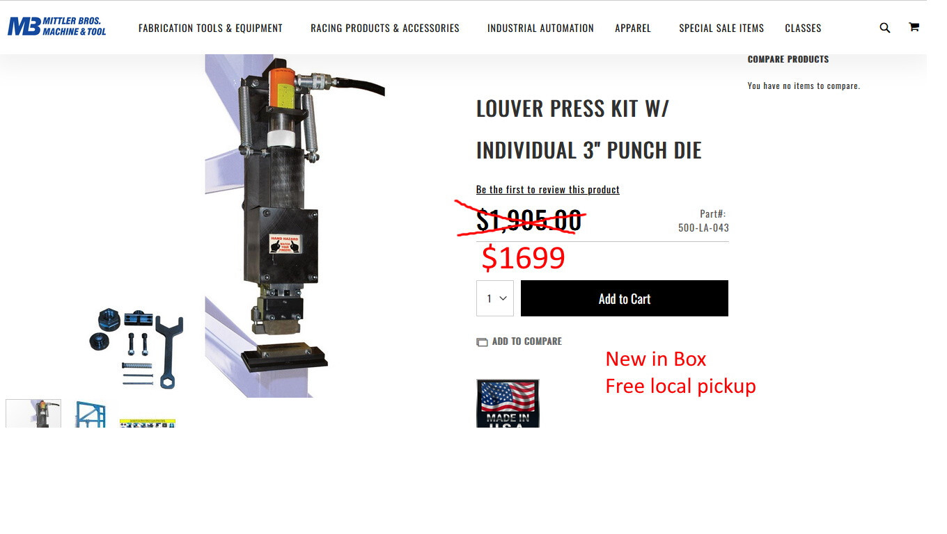 Mittler Bros Louver Press Kit - Pullmax, Planishing Hammer, Erco - Made ...