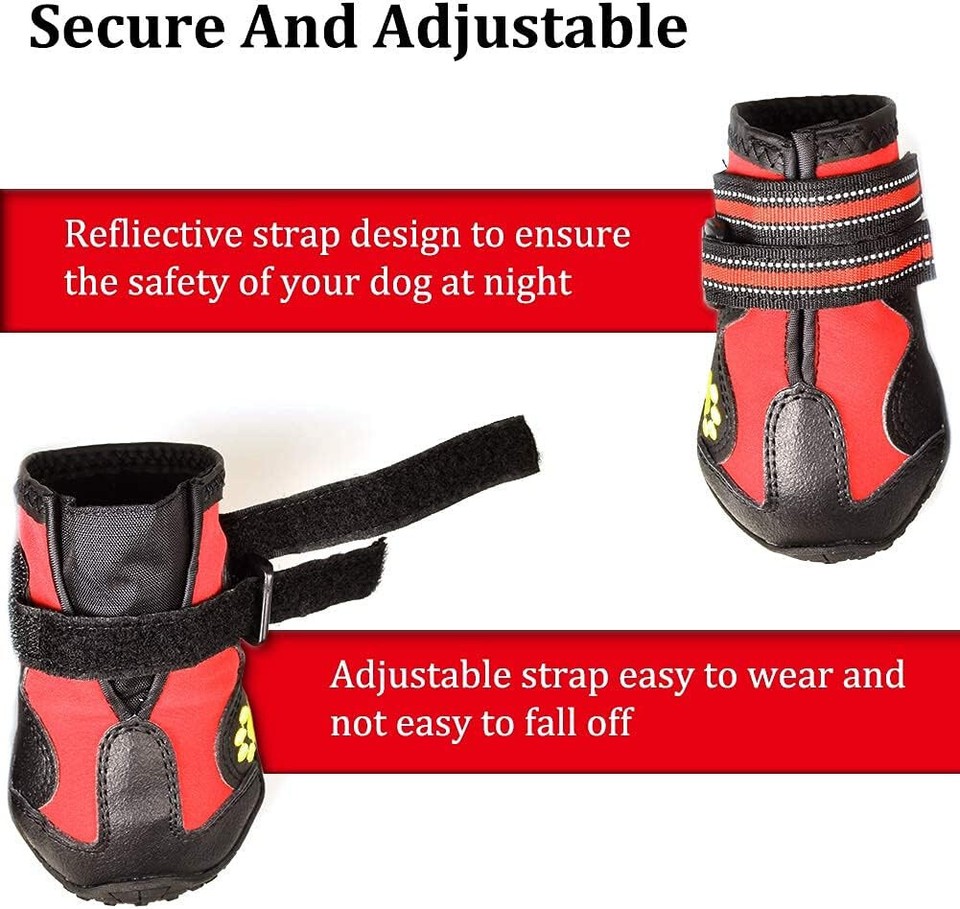 Rugged Dog Boots Non-Slip Waterproof Reflective Dog Booties Red and ...