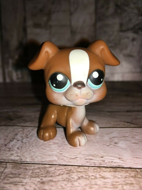 RARE LPS LITTLEST PET SHOP BROWN BOXER DOG #83 WITH BLUE EYES FIGURE ...