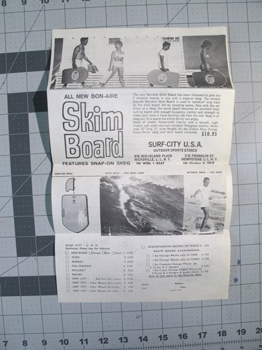 vtg 1960s Surfing Ephemera Bon-Aire Skim Board Skateboards Surf City ...