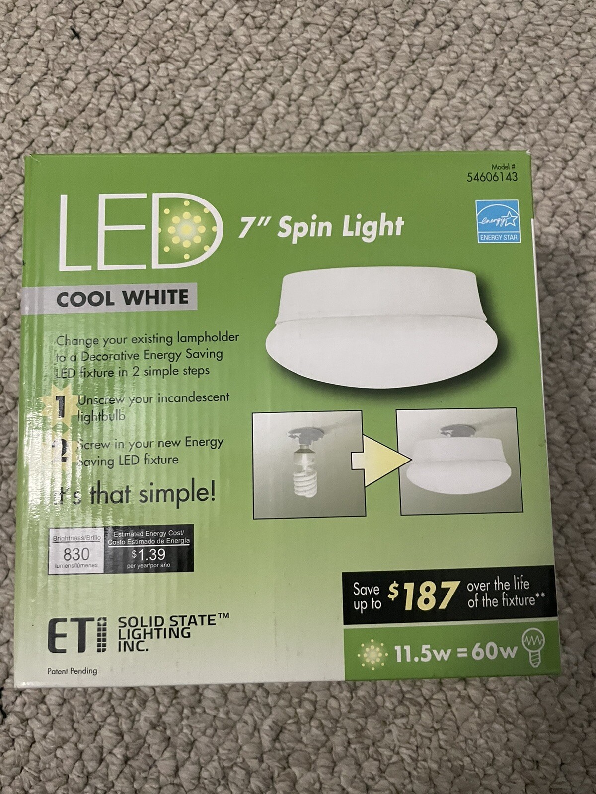 ETI 54606143 11.5 Watt LED Spin Light Round Flush Mount 7" 60 watt ...