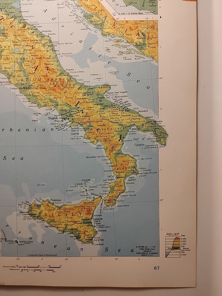 Vintage ITALY Atlas Map from a 1967 Mid-Century Modern World Book Atlas ...