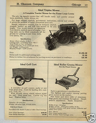 1930 PAPER AD Ideal Triple Gang Golf Course Lawn Tractor Mower Dunham ...