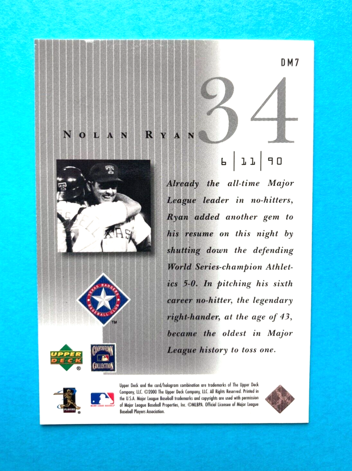 Nolan Ryan 2000 Upper Deck Legends Holo "Defining Moments" #DM7 Texas ...