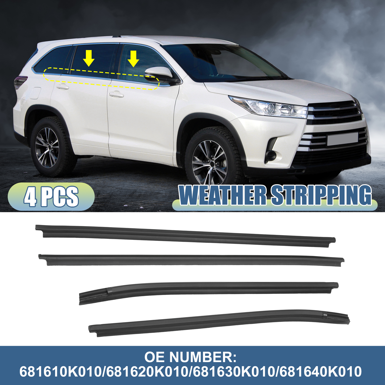 4 Pcs Window Glass Seals No.681610K010/681620K010 for TOYOTA HILUX SR5 ...