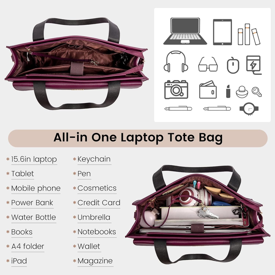 Laptop Bag for Women 15.6 Inch Tote Work Professional Leather Computer ...