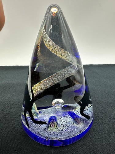 Signed Alan Fox Studio Glass Paperweight Blue Gold Swirl Scuba Diver ...