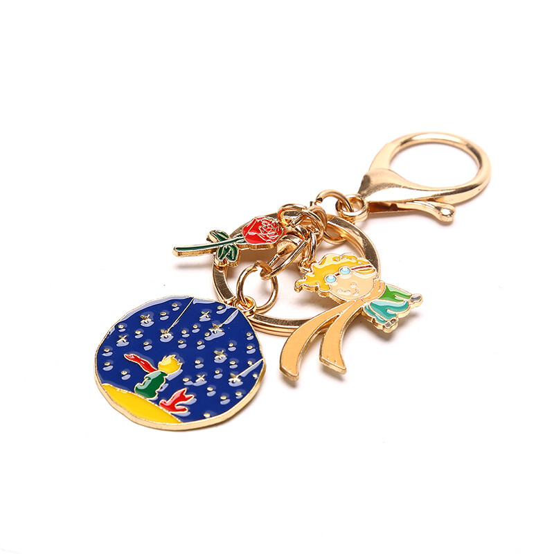 Fashion Metal Rose Keychains Starry Little Prince Keyring Creative Boy ...