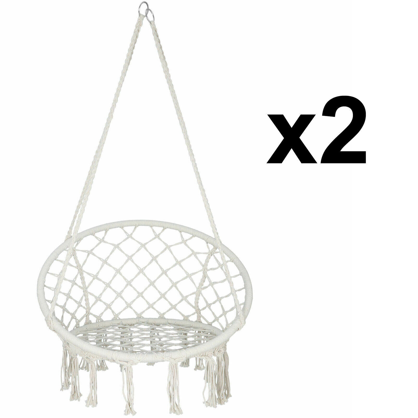 Beige Hanging Cotton Rope Macrame Hammock Chair Swing Outdoor Indoor 2 ...
