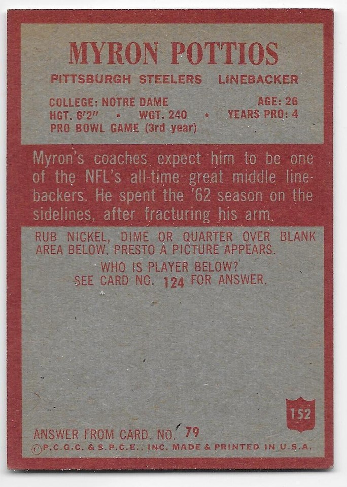 1965 PHILADELPHIA Myron Pottios #152 Steelers VG See Scans | eBay