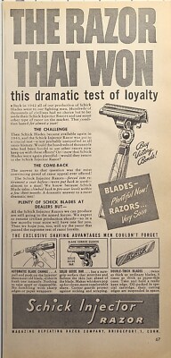 Schick Injector Razor War Production Plentiful Blades Vintage Print Ad ...