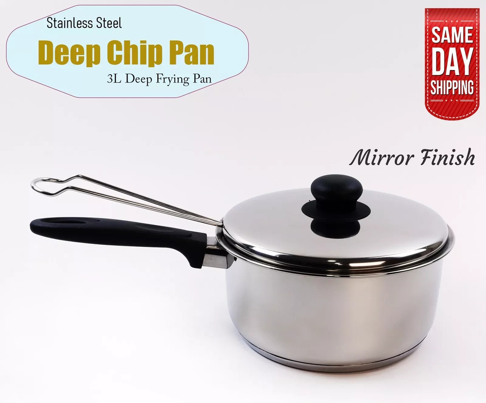 Stainless Steel Chip Pan Deep Cooking Fryer Pot Frying Basket Saucepan ...