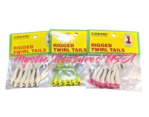 3pk Creme Rigged Twirl Tail Jigs 1/32oz Crappie Panfish Chart/White ...