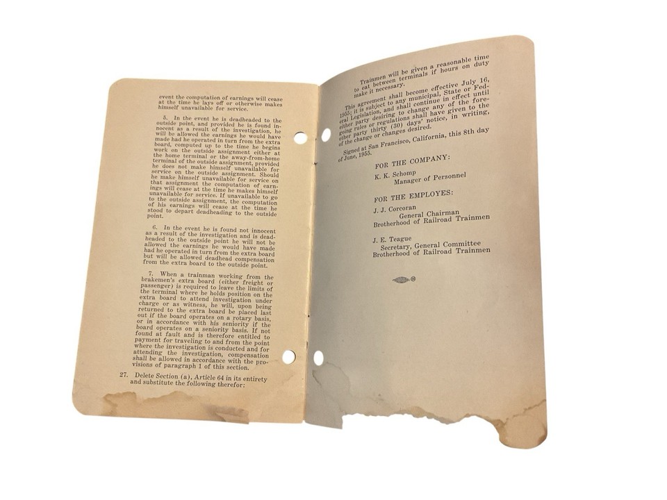 Southern Pacific Company Lines And Railroad Trainmen Agreement 1955 E3 ...