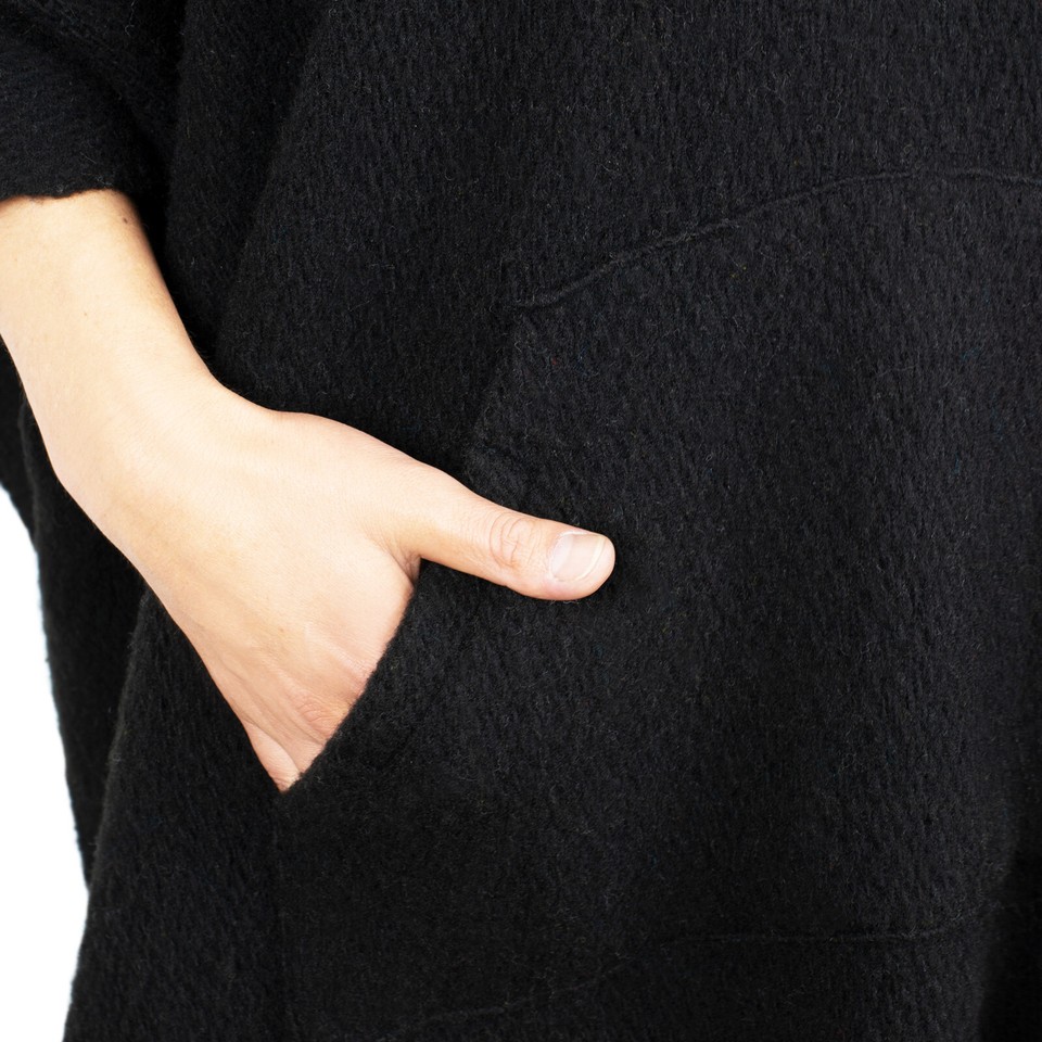 LLAMA WOOL BLACK MENS UNISEX LADY JEDI CAPE PONCHO JACKET WITH POCKET ...