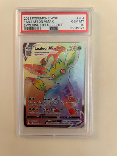 2021 Pokémon Leafeon VMAX Evolving Skies Rainbow Secret Rare 204 PSA 10 ...