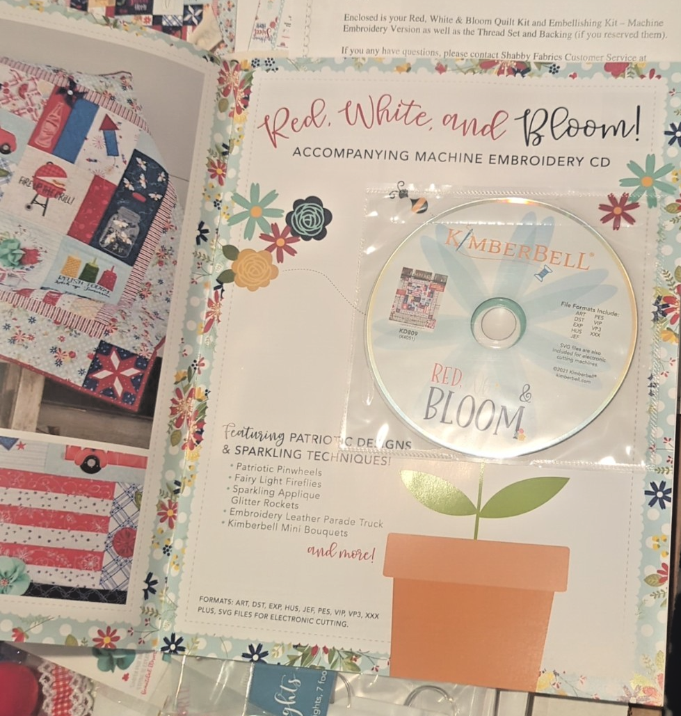 Kimberbell Red White Bloom Machine Embroidery Quilt Kit Fabric CD Embellishments | eBay