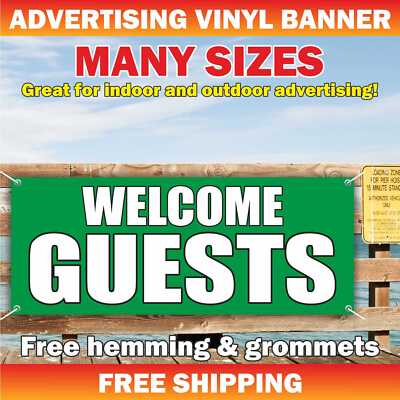 WELCOME GUESTS Advertising Banner Vinyl Mesh Sign Reception Hotel Motel ...