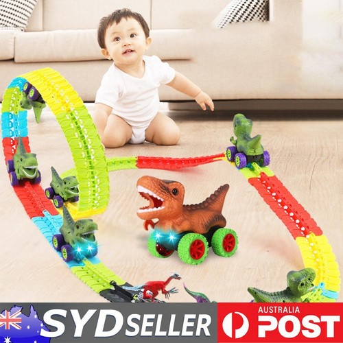 LED Light-Up Magic Race Car Track Toys Dino Swift Dinosaur Car for Boys ...