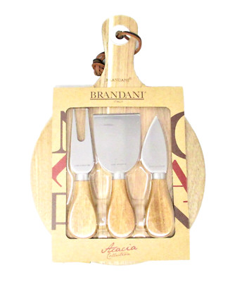 Brandani Cheese Serving Set Knife Spade Fork Board Stainless Steel ...