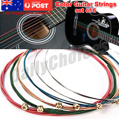Set of 6 Rainbow Colour Color Acoustic Guitar Strings | eBay