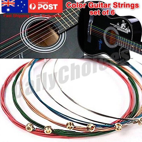 Set of 6 Rainbow Colour Color Acoustic Guitar Strings | eBay