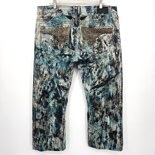 Robin's Jean Long Flap Rhinestones Studded Acid Wash Tie Dye Denim ...