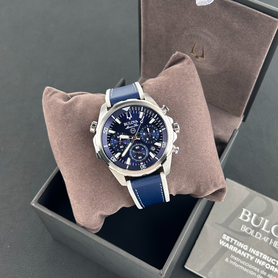Bulova Marine Star 96B287 Blue Dial-Blue Silicone Strap Men's Quartz ...