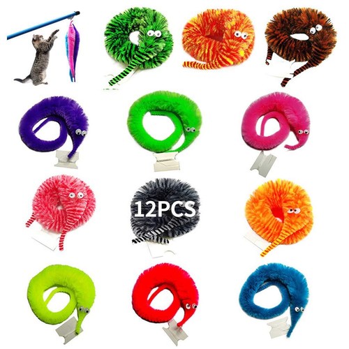 12 Pieces Fuzzy Worm Toys String Pets Fuzzy Worms On String Bulk Trick ...