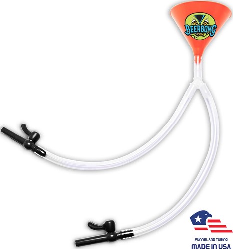 Large Double Beer Bong Funnel | Orange Funnel | Black Valve | Drinking ...