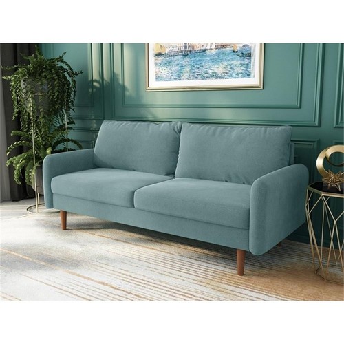 Kingway Furniture Aurora Velvet Living Room Sofa in Light Grayish Cyan ...
