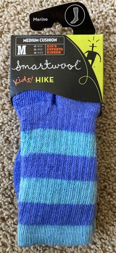 NWT Smartwool Kids Hike size Medium 12-2.5 Merino Wool Crew Socks blue ...