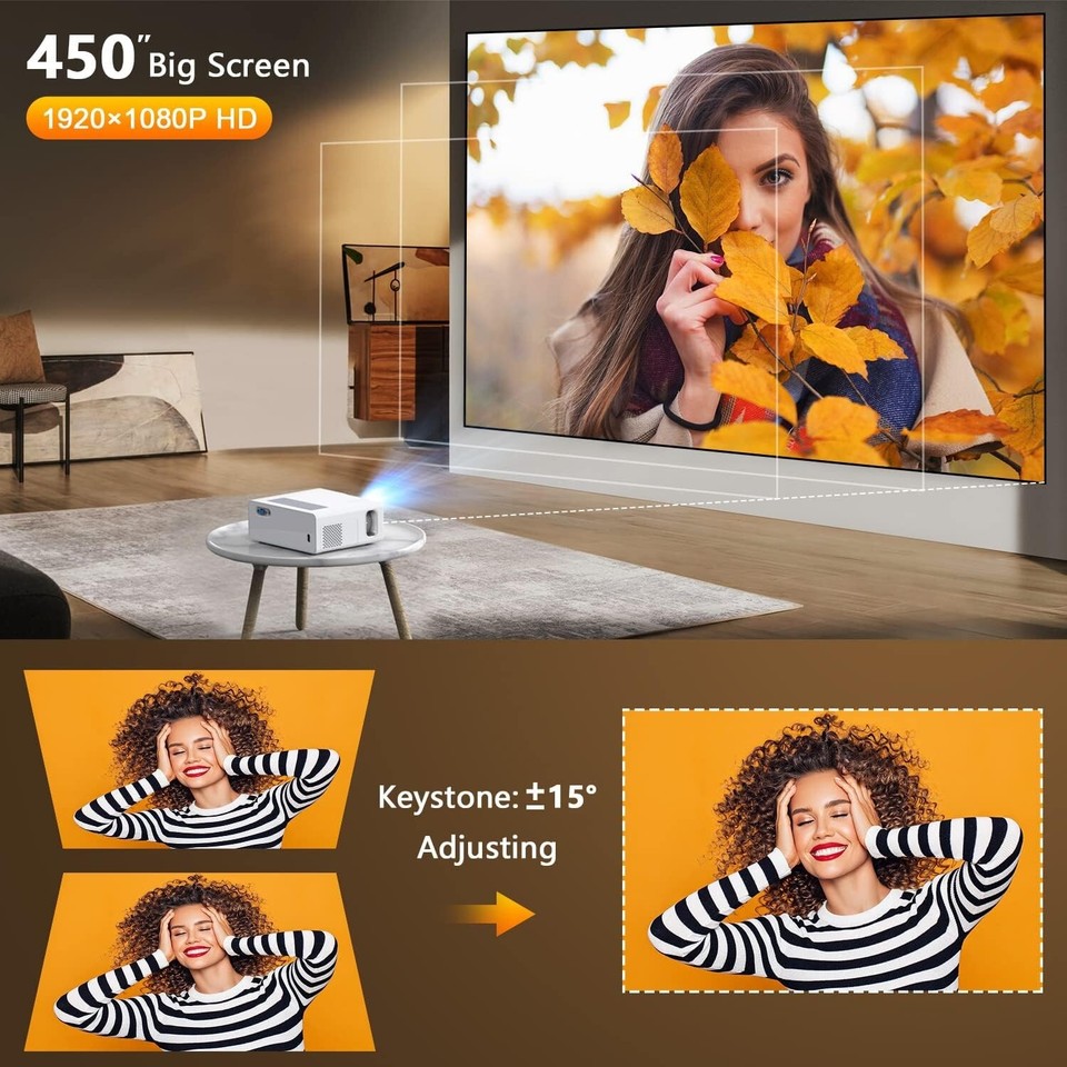 Ailessom L300 HD 1080P Video Projector 5G WiFi Bluetooth 450" Display ...