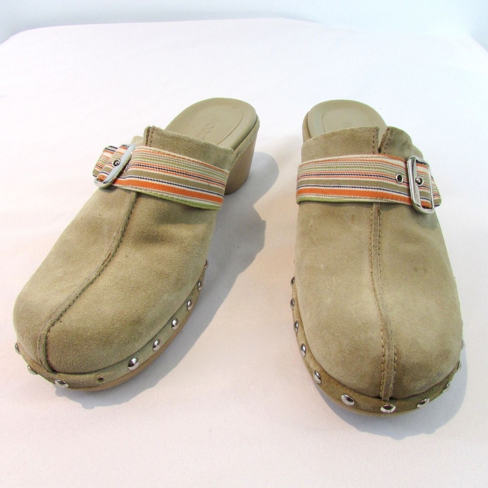 ECCO Tan Studded Suede Mules Clogs Shoes with Buckle Womens 8-8.5 / 39 ...