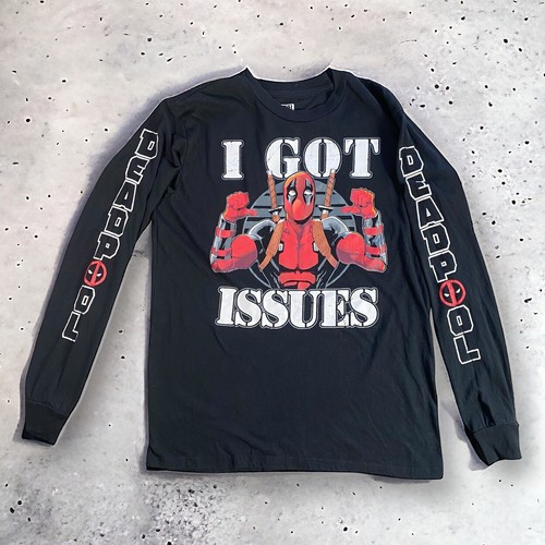 Marvel Deadpool Men’s Long Spell out Sleeve T-Shirt “I Got Issues” Size ...