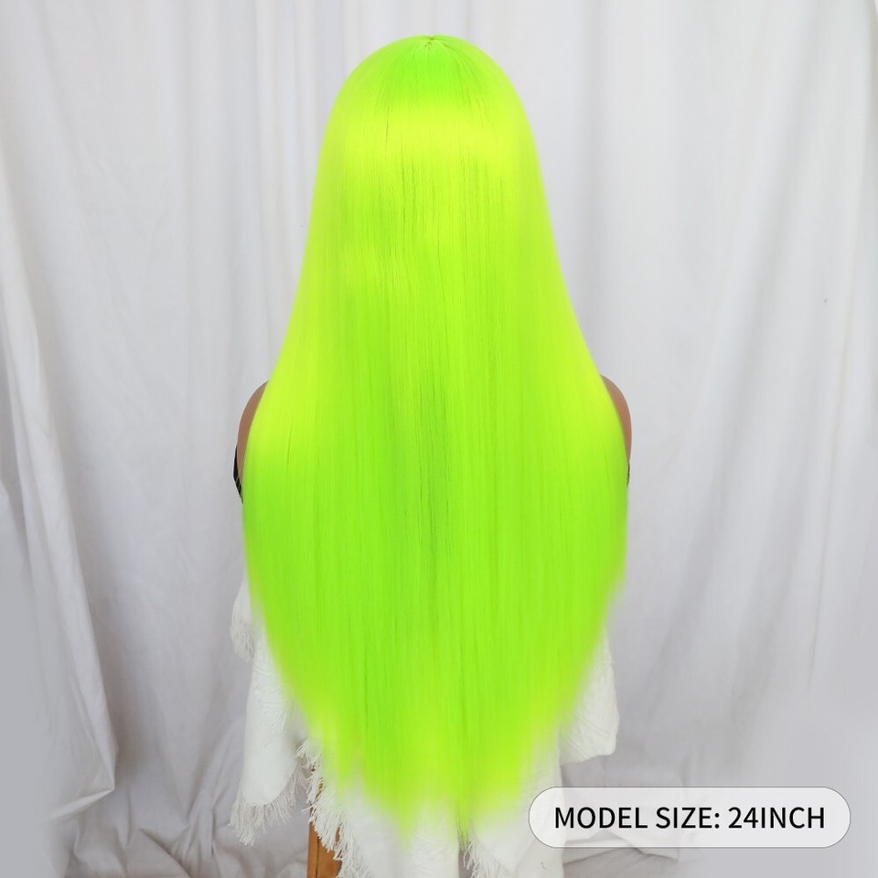 Bright Yellow Neon Green Straight Hair Lace Front Wigs Pre Plucked ...