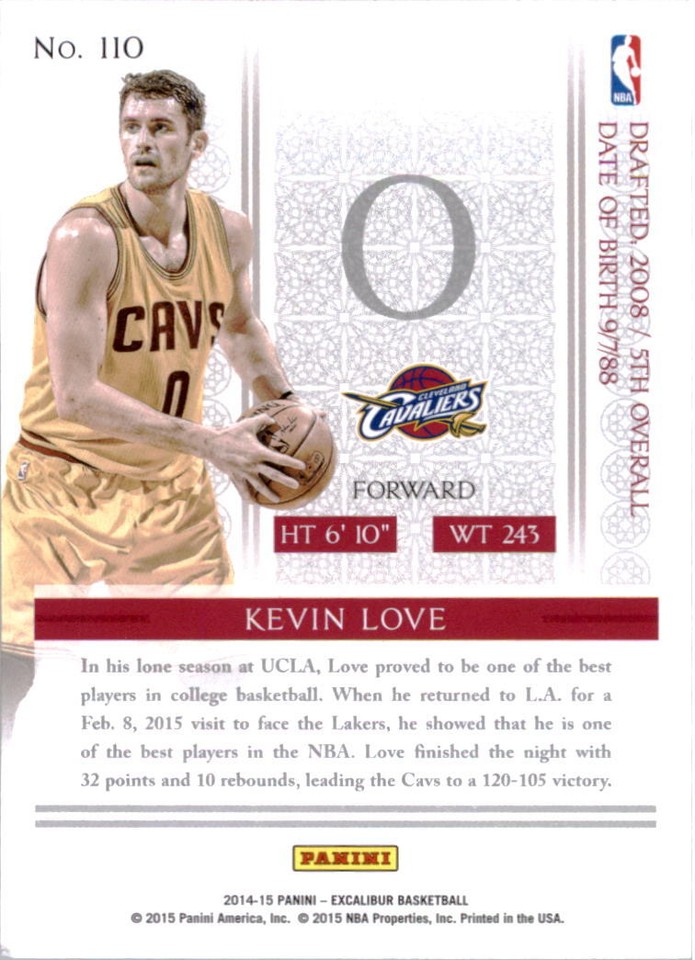 2014-15 Panini Excalibur Cleveland Cavaliers Basketball Card #110 Kevin ...