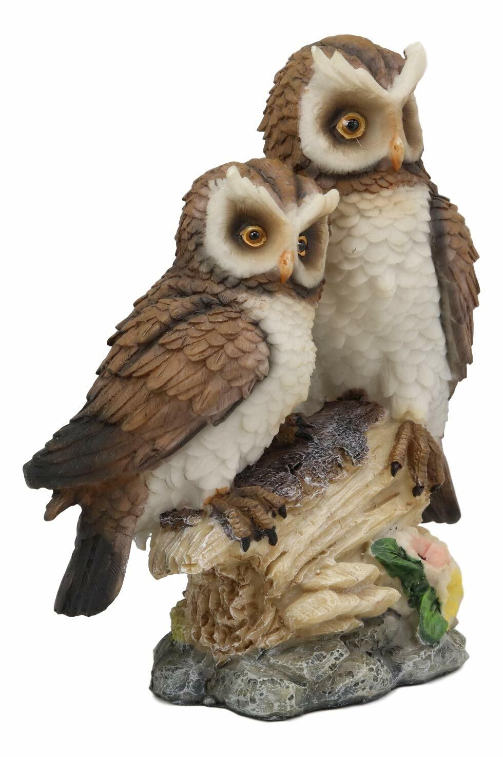 Romantic 2 Great Horned Owl Couple On Tree Stump Statue 6.25"H ...