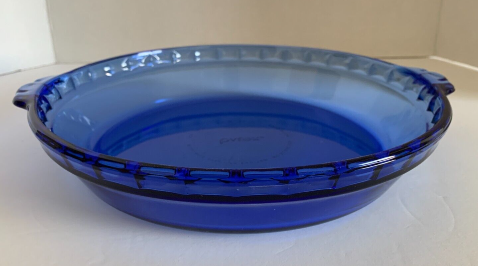 Vintage PYREX Cobalt Blue Glass Pie Pan #229 Crimped Deep Dish Plate 9. ...