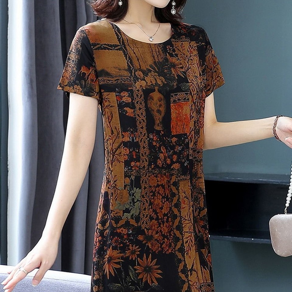 Loose mother wear with retro print for plus size women (56 characters ...