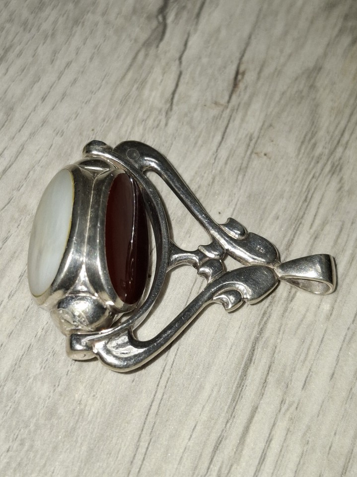 Large Vintage Sterling Silver Gemstone Three Sided Spinner Fob Pendant ...