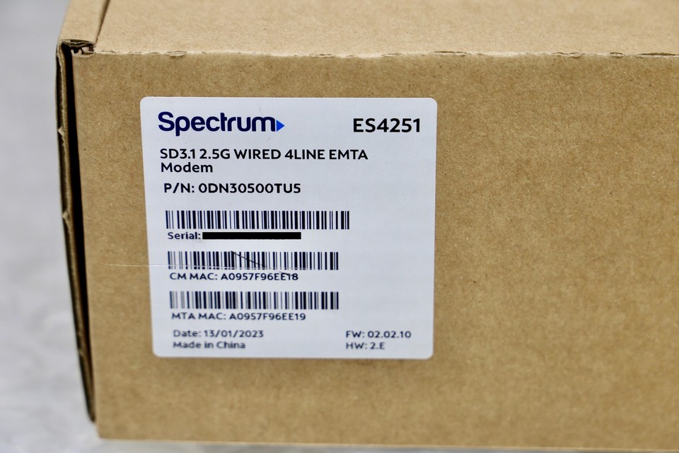 *NEW* SPECTRUM 0DN30500TU5 - ES4251, SD3.1 2.5G Wired 4Line EMTA Modem ...
