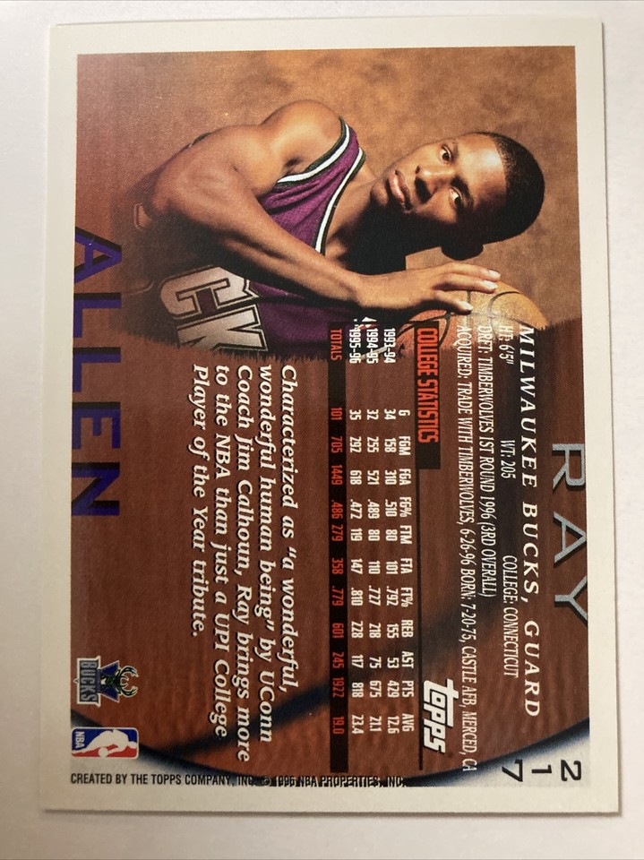 Ray Allen 1996-1997 Topps NBA 50th Anniversary FOIL Rookie Card #217 ...