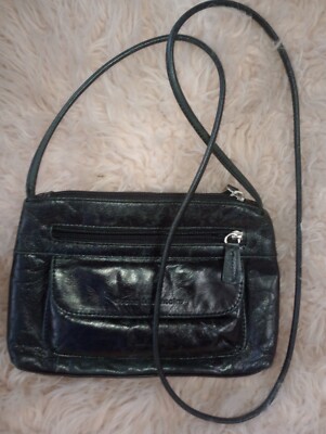 STONE MOUNTAIN Genuine Leather Crossbody Shoulder Bag Purse Color Black ...