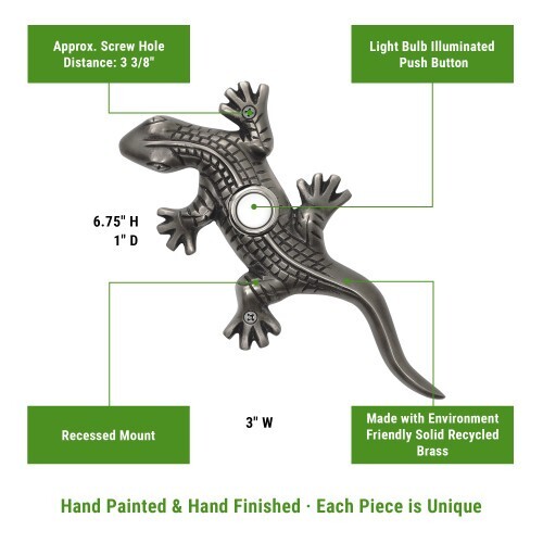 Pewter Doorbell Small Gecko Designer Lizard Lighted Push Button Ringer ...